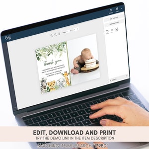 Editable Safari Birthday Thank You Card, Wild One Birthday Thank You ...