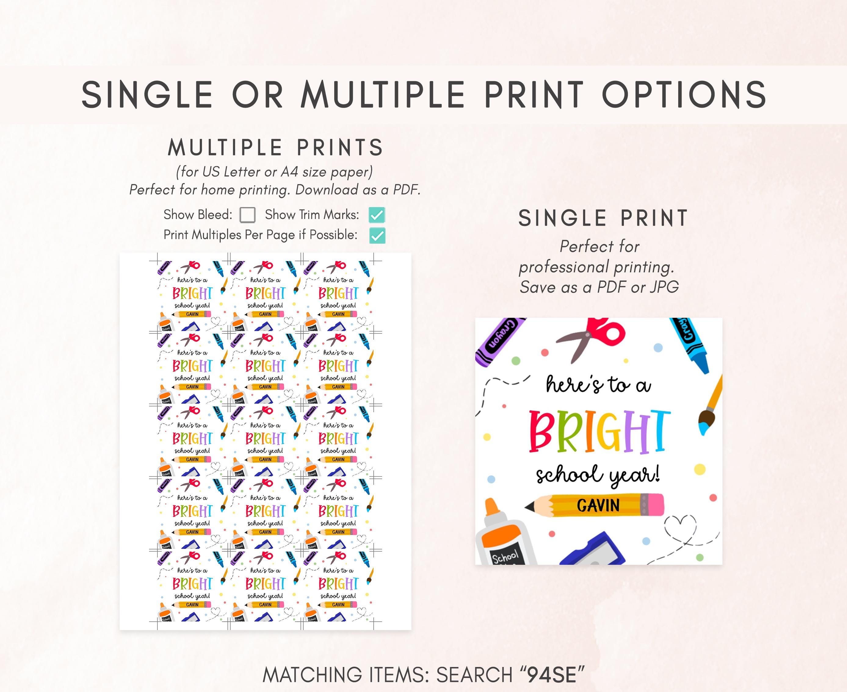 Editable Here's to A Bright School Year Favor Tag, First Day of School ...