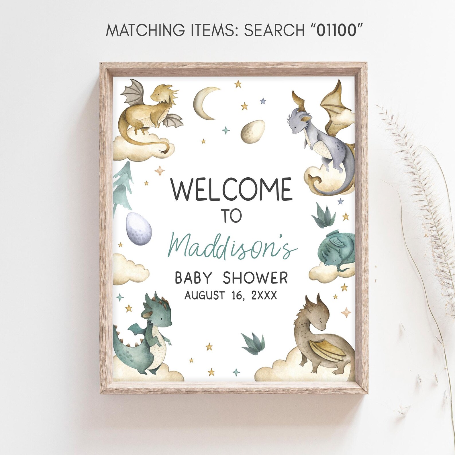 Editable Dragon Baby Shower Welcome Sign, Mythical Creature Dragon Baby ...