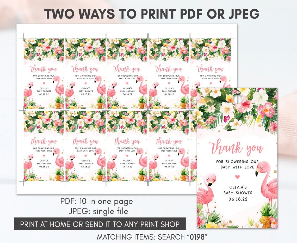 Editable Flamingo Baby Shower Favor Tag Tropical Baby Shower - Etsy