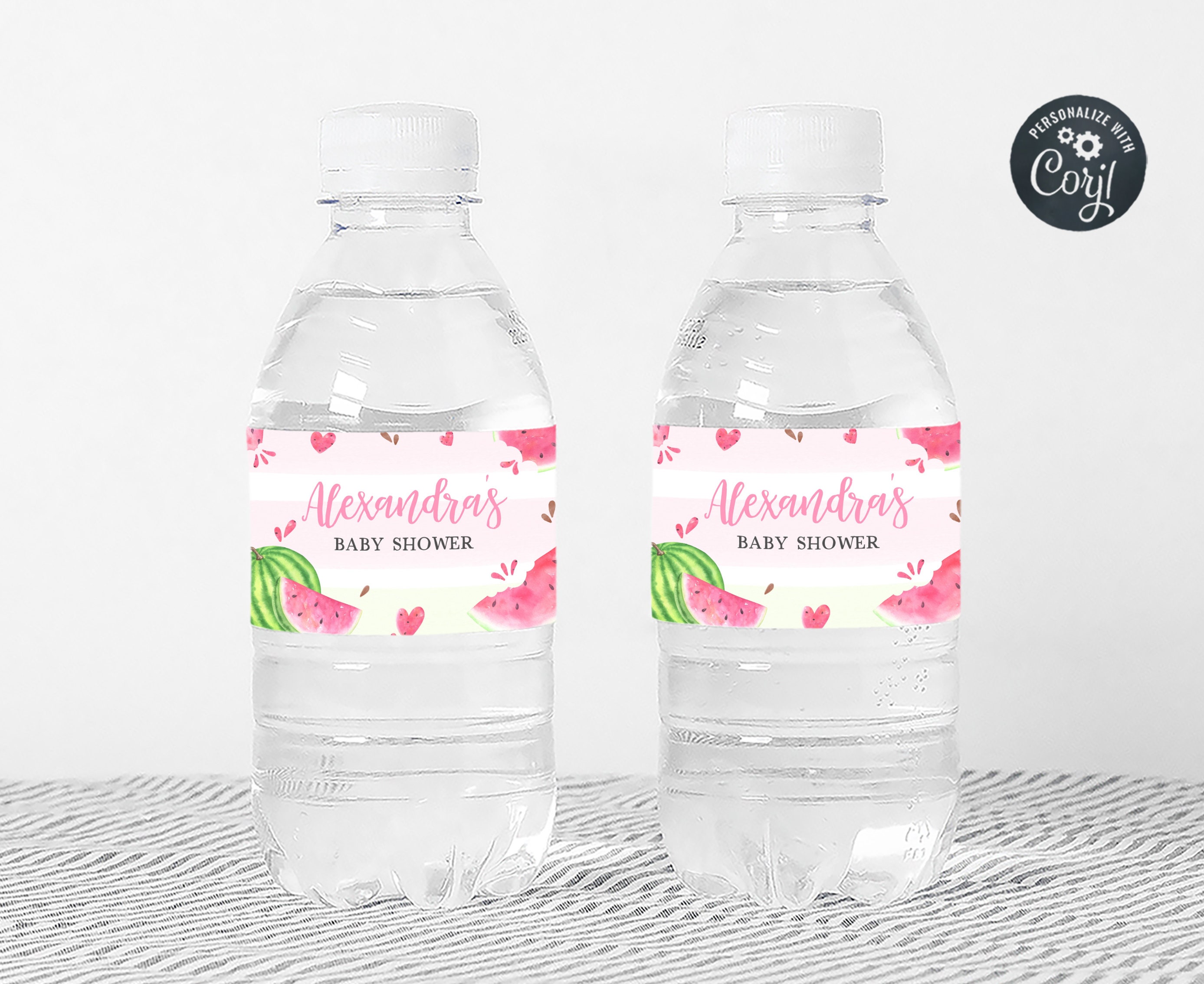Editable Pink Watermelon Baby Shower Bottle Label Watermelon Girl Baby ...