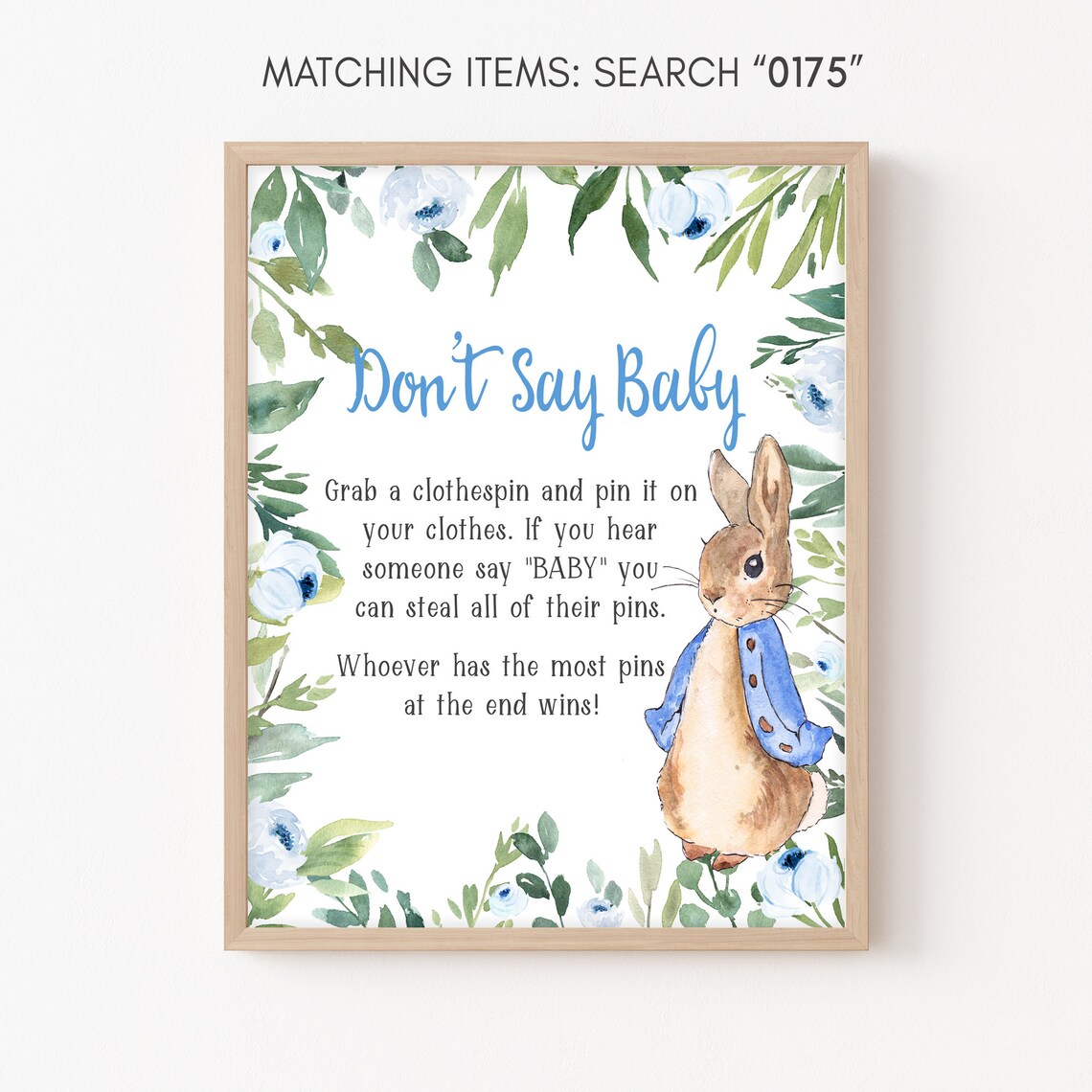 Don't Say Baby Sign Peter Rabbit Baby Shower Blue Peter | Etsy