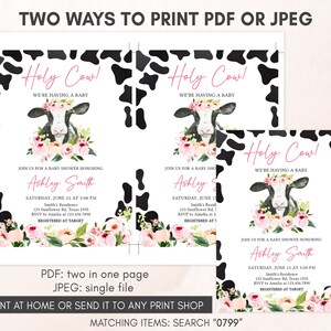 Editable Pink Highland Cow Baby Shower Invitation, Girl Holy Cow Baby ...