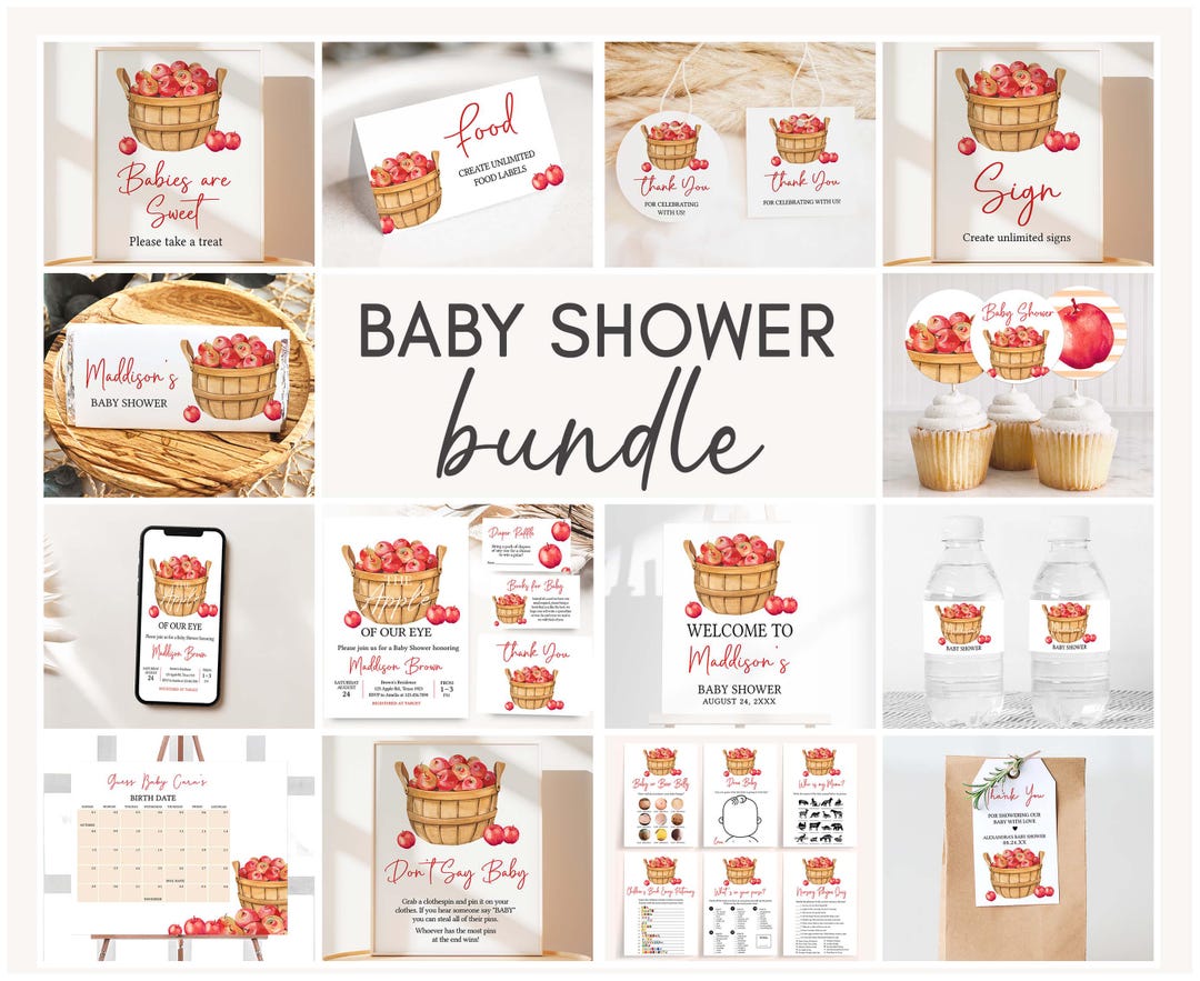 Editable Fall Baby Shower Bundle, Apple Baby Shower Pack, Apple of Our ...