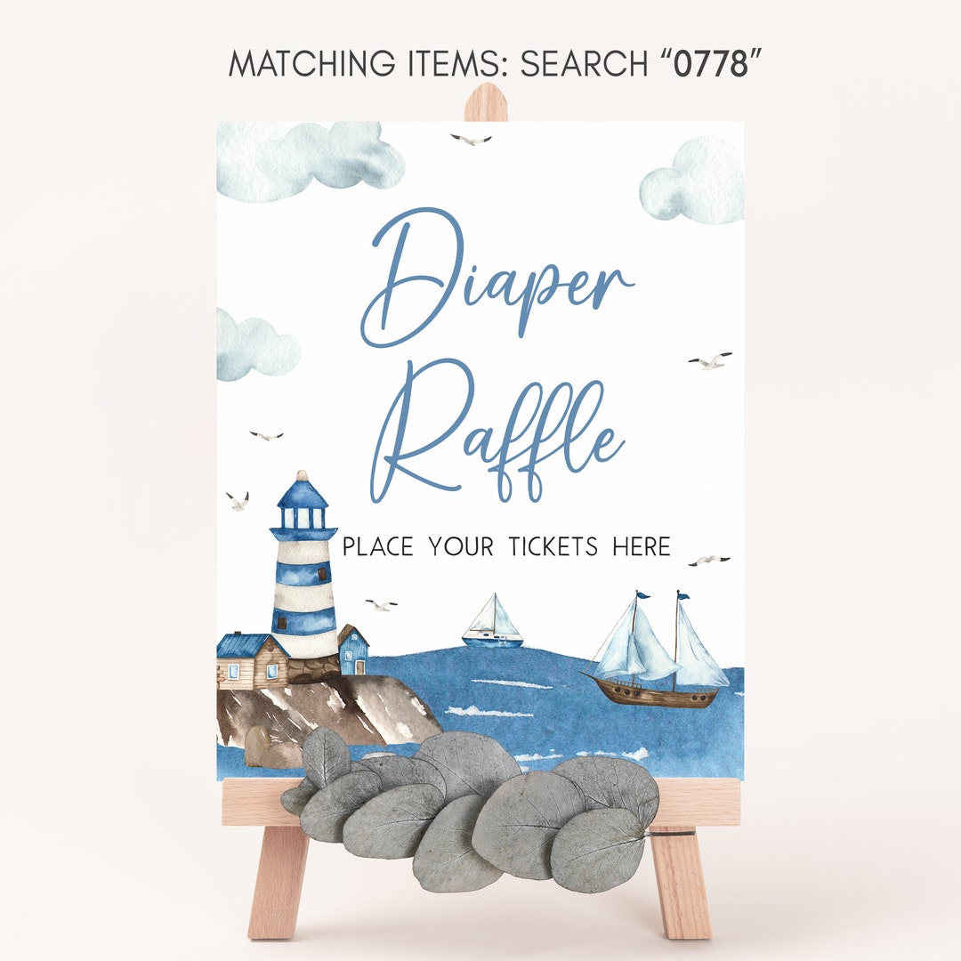 Diaper Raffle Sign Ahoy It's A Boy Baby Shower, Nautical Baby Shower ...
