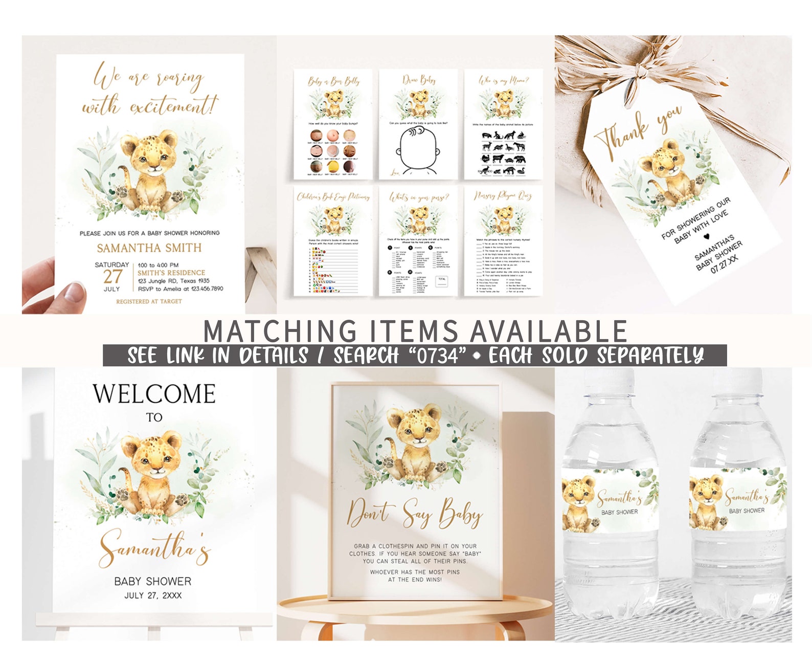Editable Lion Baby Shower Favor Tag, Greenery Lion Safari Baby Shower ...