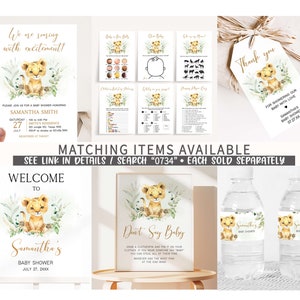 Editable Lion Baby Shower Favor Tag, Greenery Lion Safari Baby Shower ...