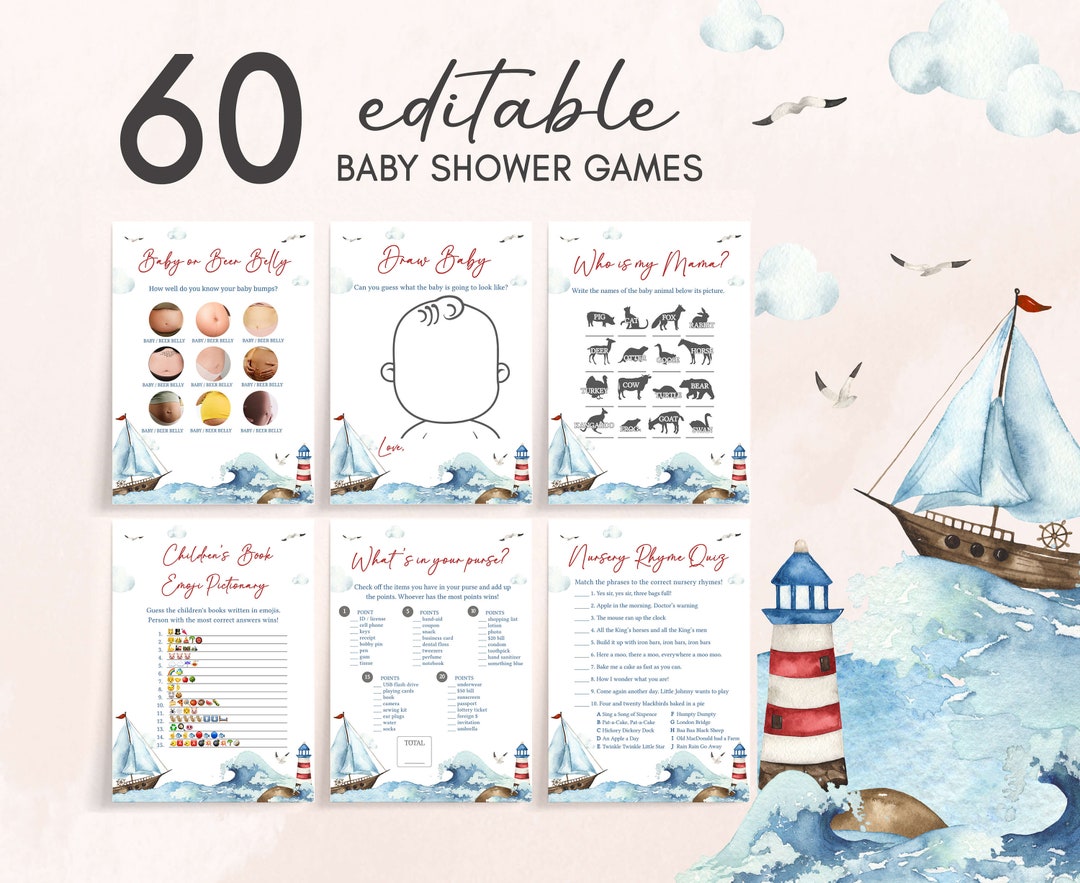 Editable Nautical Baby Shower Games Bundle, Ahoy It's A Boy Baby Shower ...