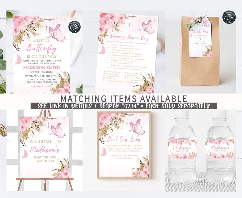 Editable Boho Butterfly Baby Shower Welcome Sign, Pink Butterfly Shower ...