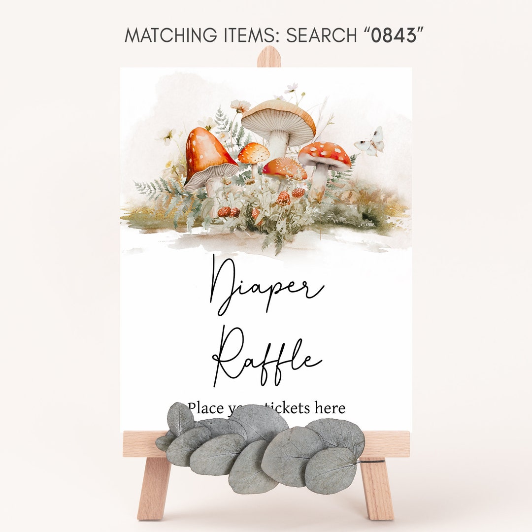 Diaper Raffle Sign Mushroom Baby Shower, Cottage Core Mushroom Baby ...