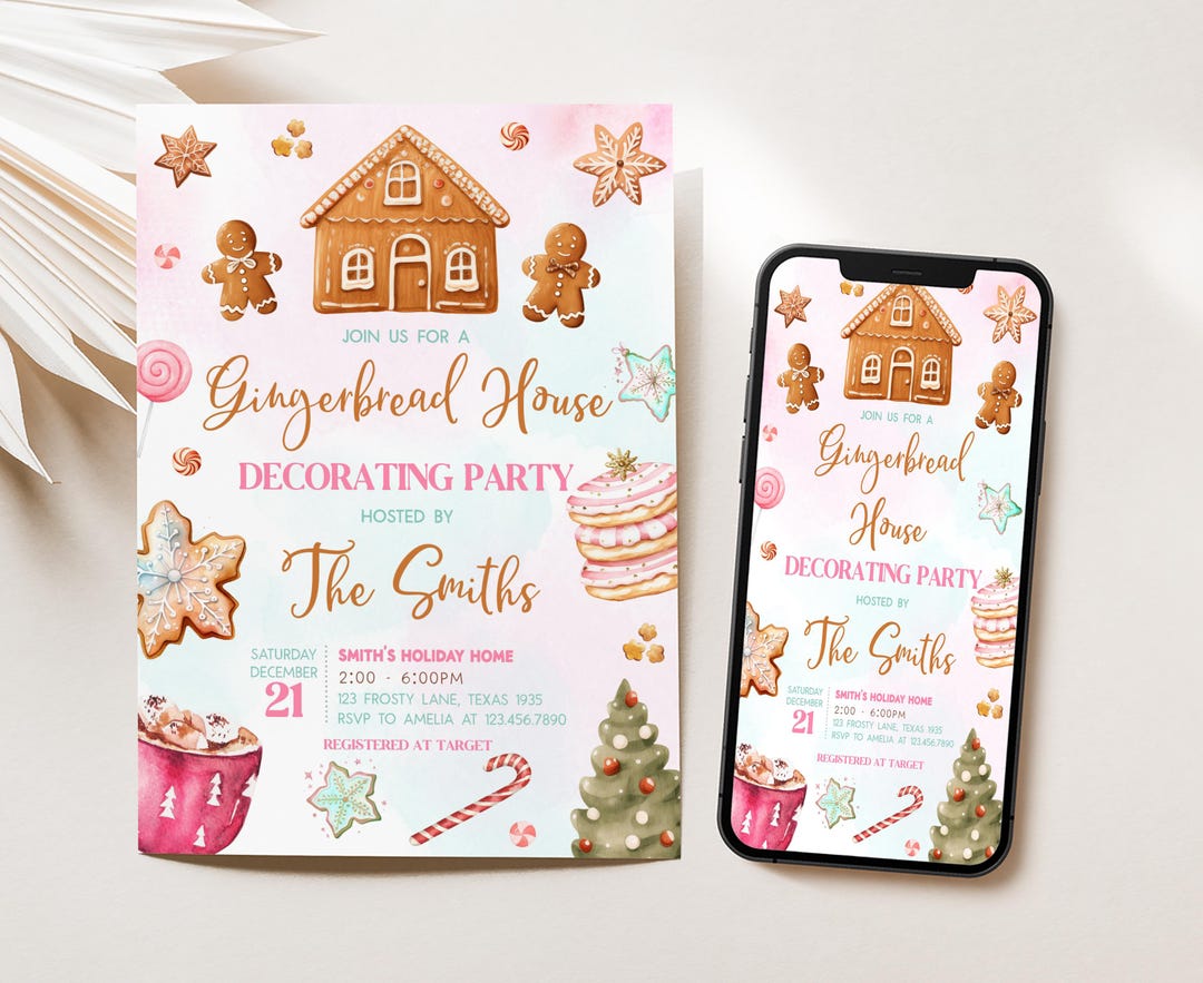 Editable Gingerbread House Christmas Invitation, Cookie Decorating ...