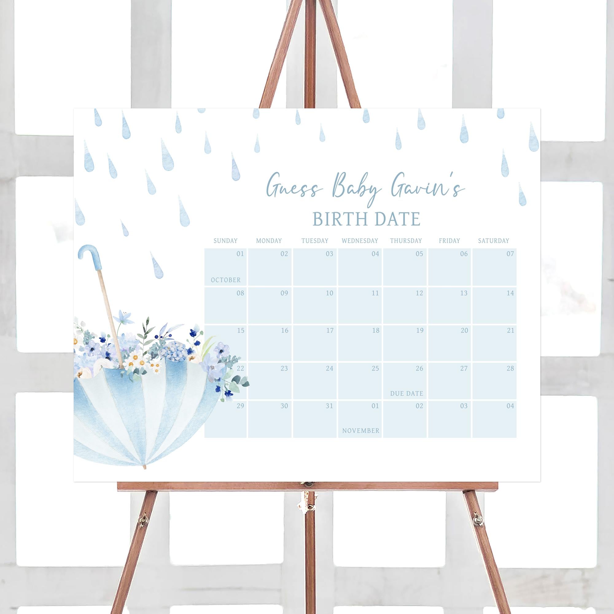 Editable April Showers Baby Shower Due Date Calendar, Bring May Flowers ...