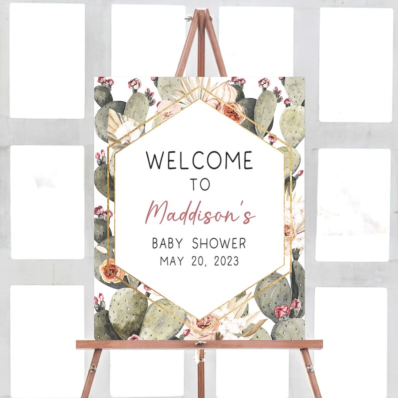 Editable Cactus Baby Shower Welcome Sign Boho Baby Shower - Etsy
