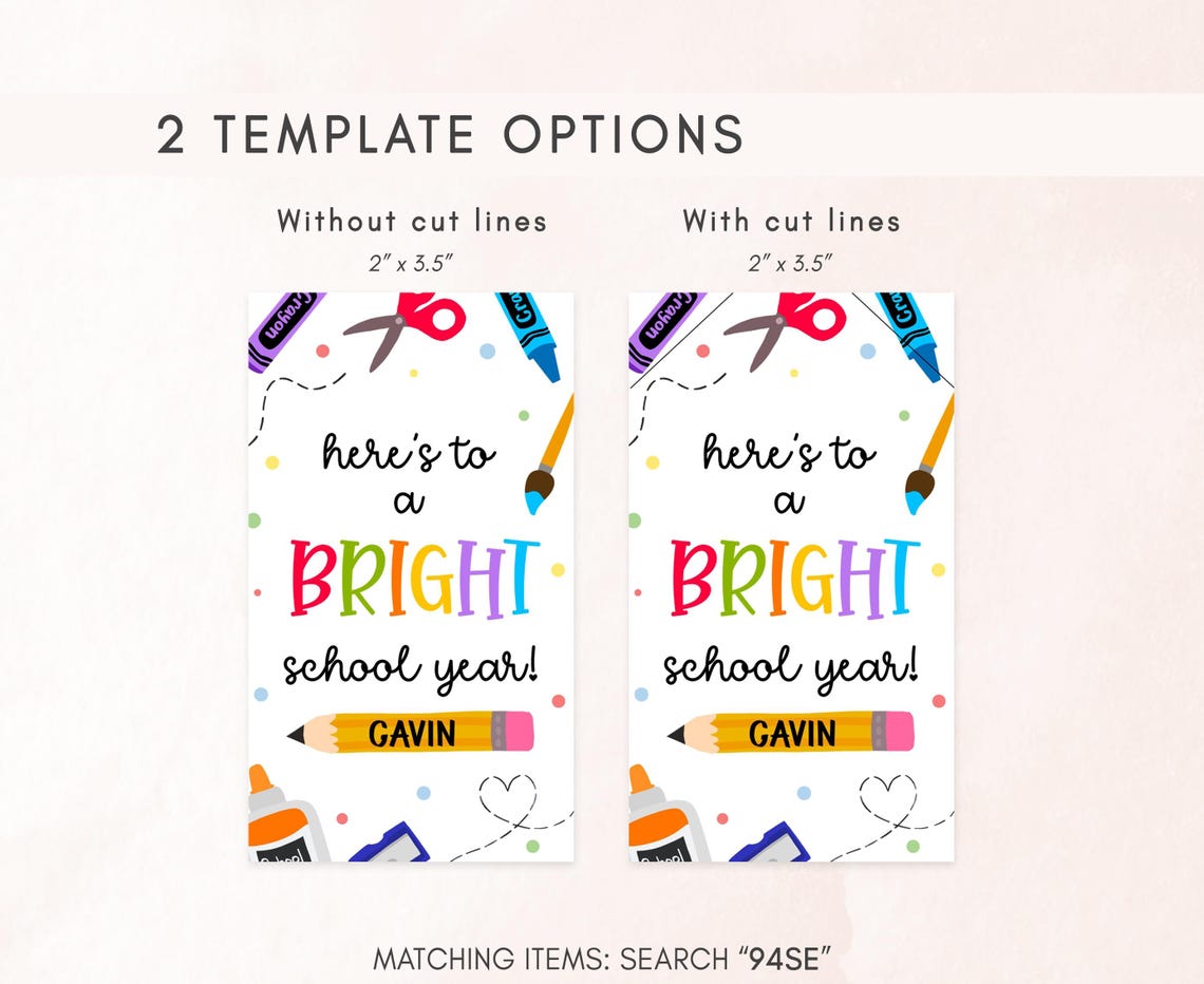 Editable Here's to A Bright School Year Tag, First Day of School Gift ...
