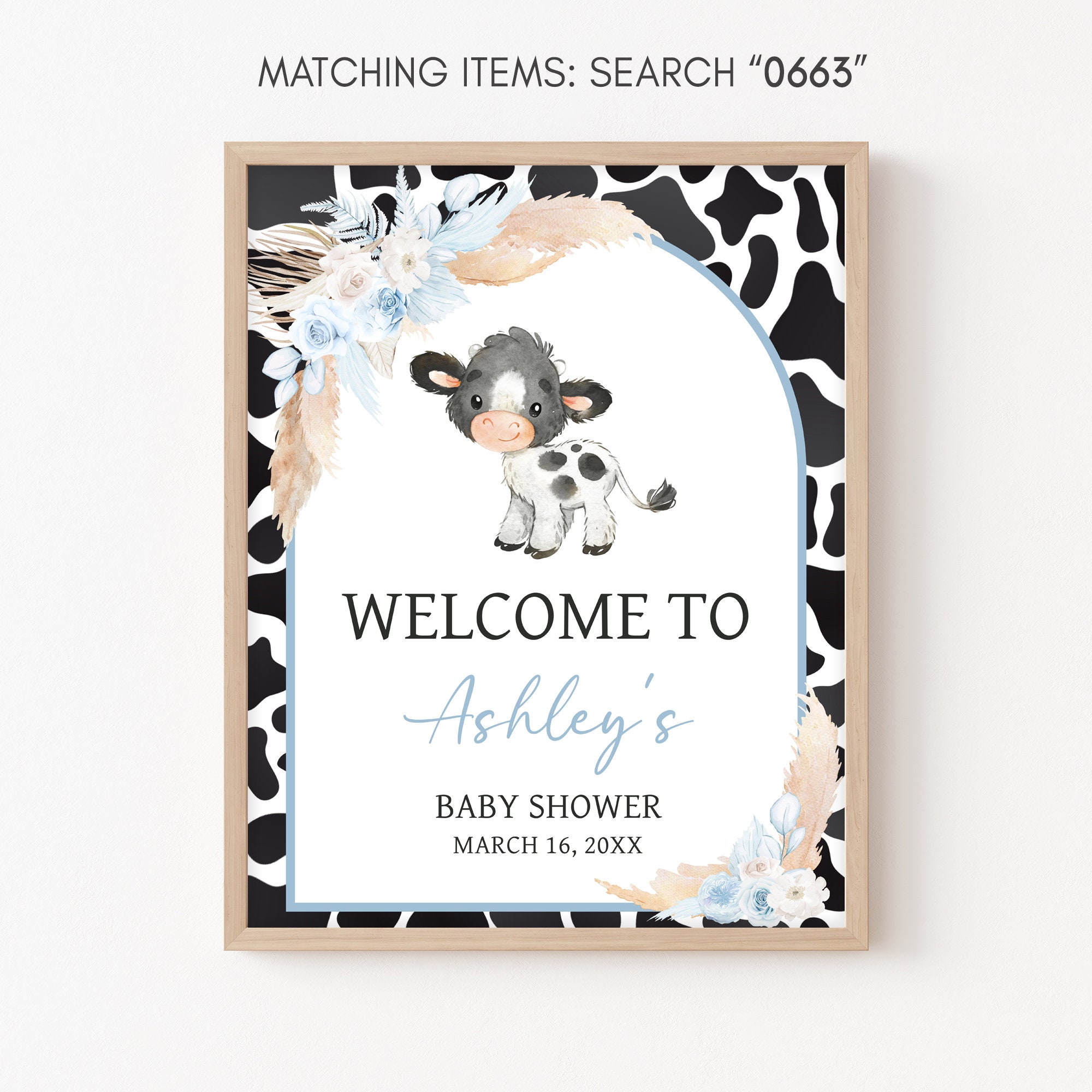 Editable Boy Holy Cow Baby Shower Welcome Sign, Blue Highland Cow Baby ...
