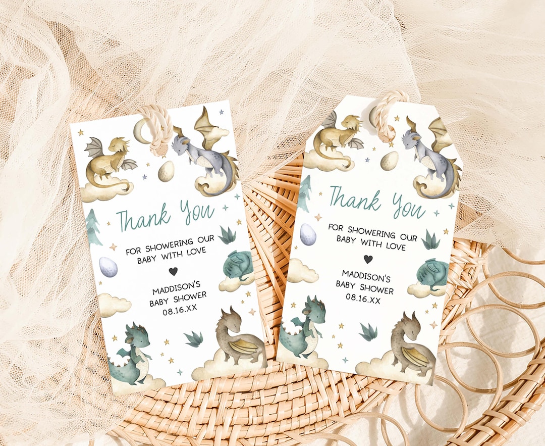 Editable Dragon Baby Shower Favor Tag, Mythical Creature Dragon Boy ...