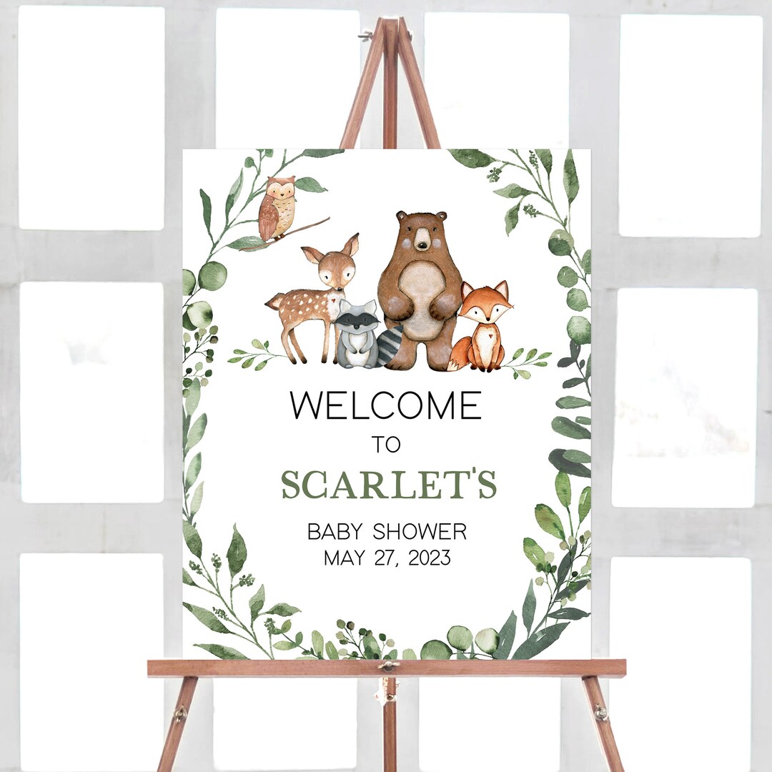 Editable Woodland Baby Shower Welcome Sign Woodland Animals Baby Shower ...