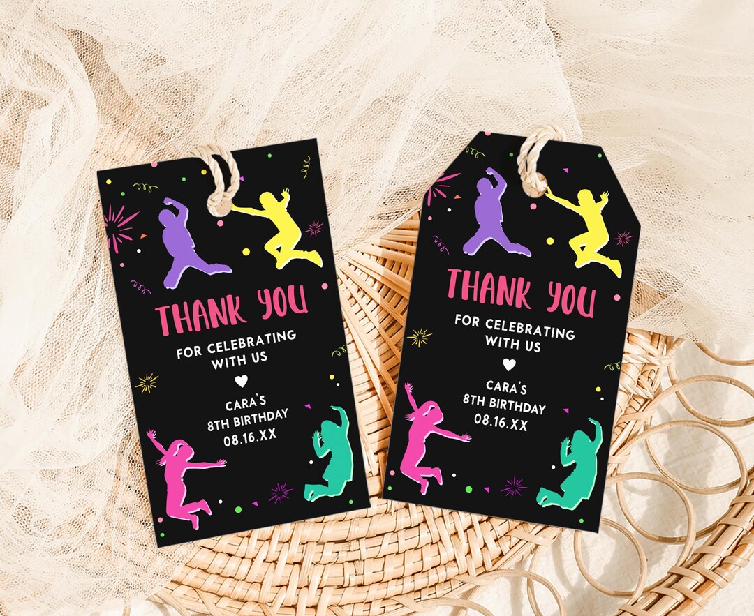 Editable Jump Birthday Favor Tag, Trampoline Birthday Gift Tag, Let's ...