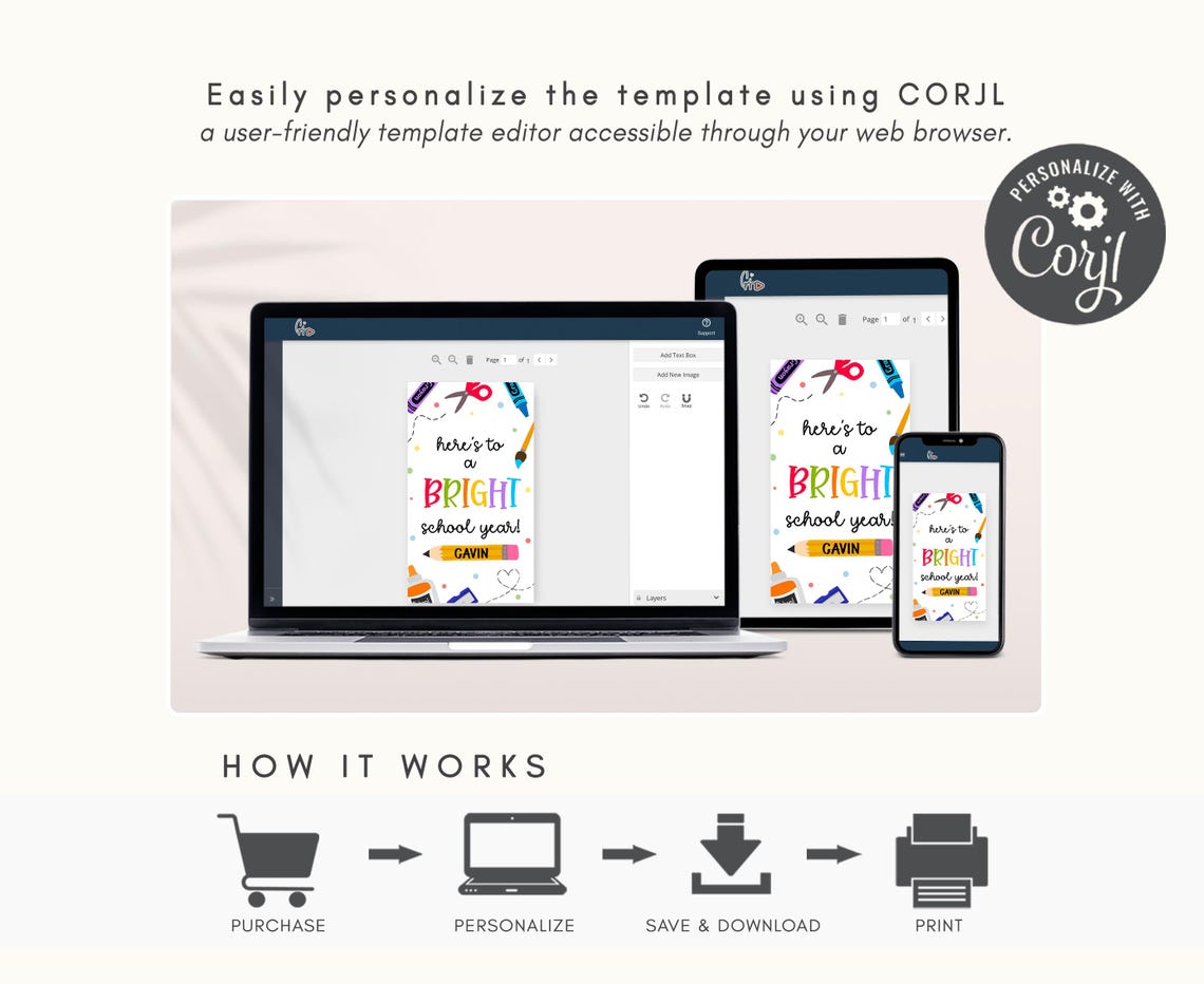 Editable Here's to A Bright School Year Tag, First Day of School Gift ...