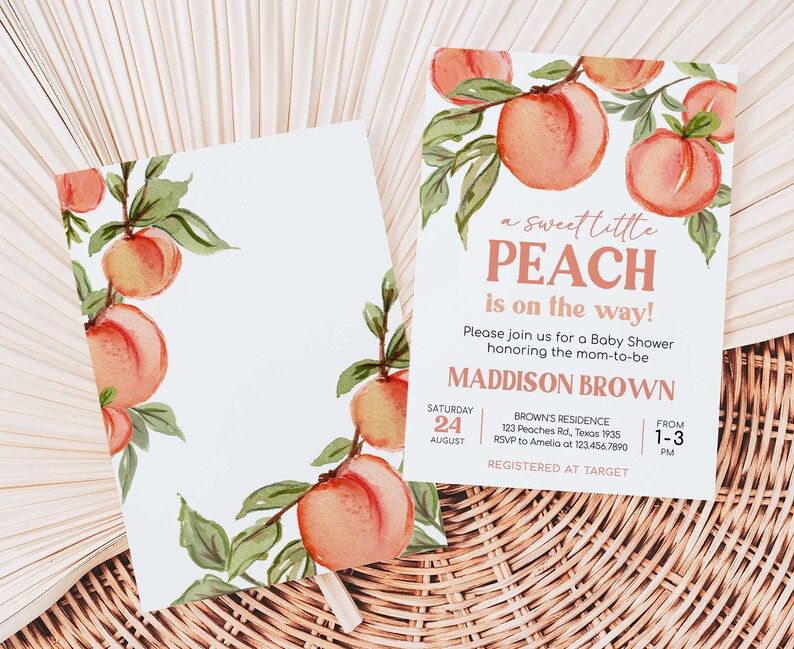 Editable Peach Baby Shower Invitation, A Sweet Little Peach Baby Shower ...