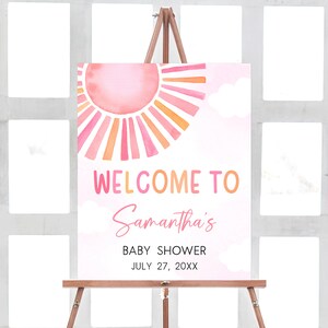 Editable Sunshine Baby Shower Welcome Sign, Girl Sun Baby Shower ...