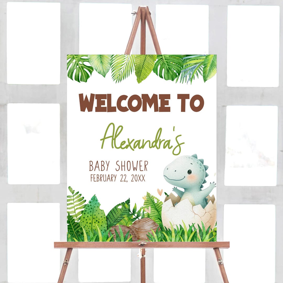Editable Dinosaur Baby Shower Welcome Sign, Hatching Soon Cute Dino ...