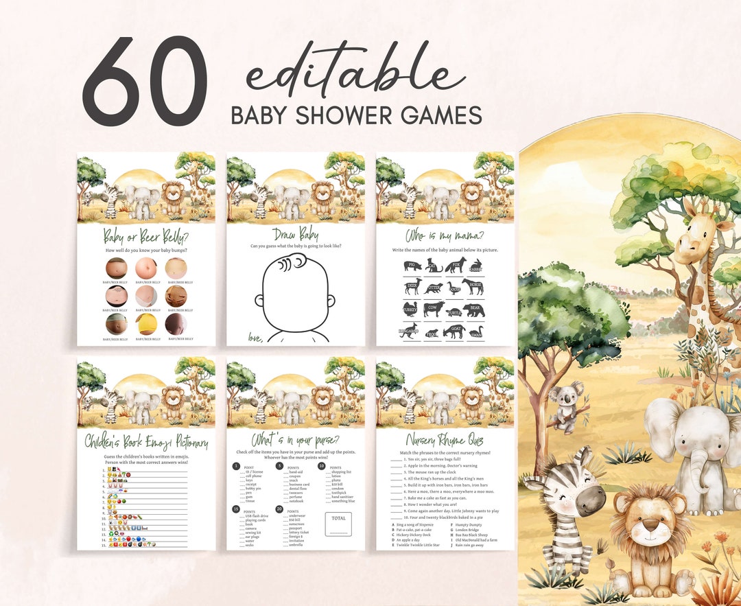 Editable Boy Safari Baby Shower Games Bundle, Safari Jungle Baby Shower ...