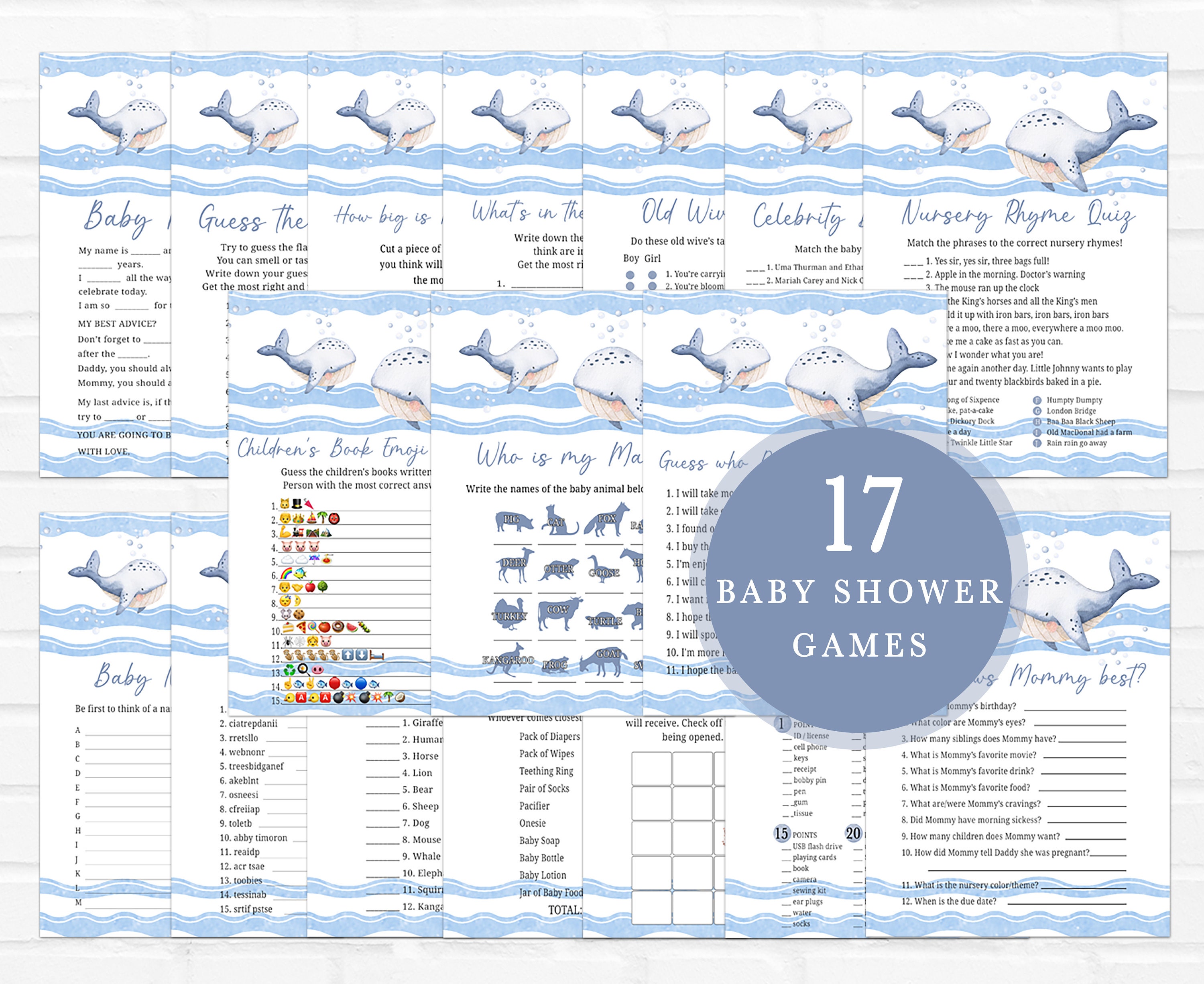 Whale Baby Shower Games Bundle Under the Sea Baby Shower - Etsy