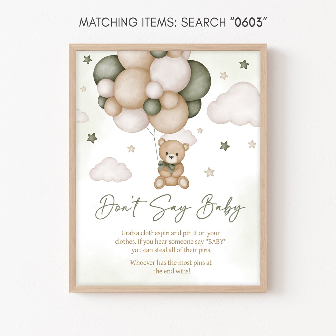 Don't Say Baby Sign Gender Neutral Bear Balloon Baby Shower, We Can ...