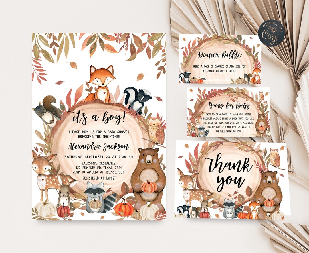 Editable Fall Woodland Baby Shower Invitation Bundle Woodland - Etsy