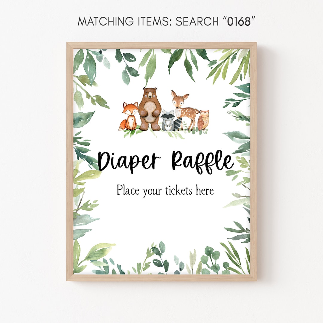 Diaper Raffle Sign Woodland Baby Shower, Greenery Woodland Animals Game ...