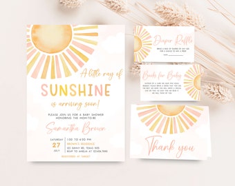 Editable Sunshine Baby Shower Bundle A Little Ray of Sunshin Baby ...