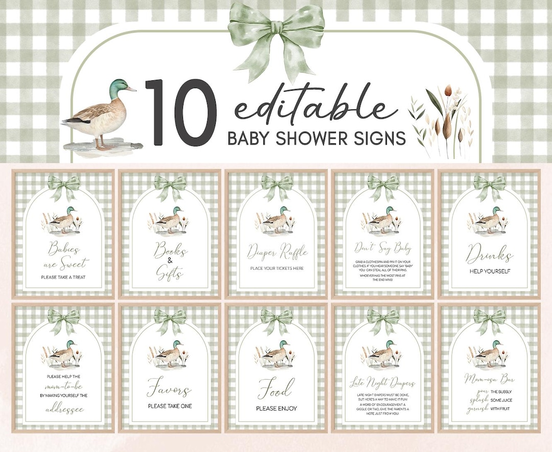 Editable Duck Baby Shower Table Sign, Mallard Baby Shower Bundle Sign ...