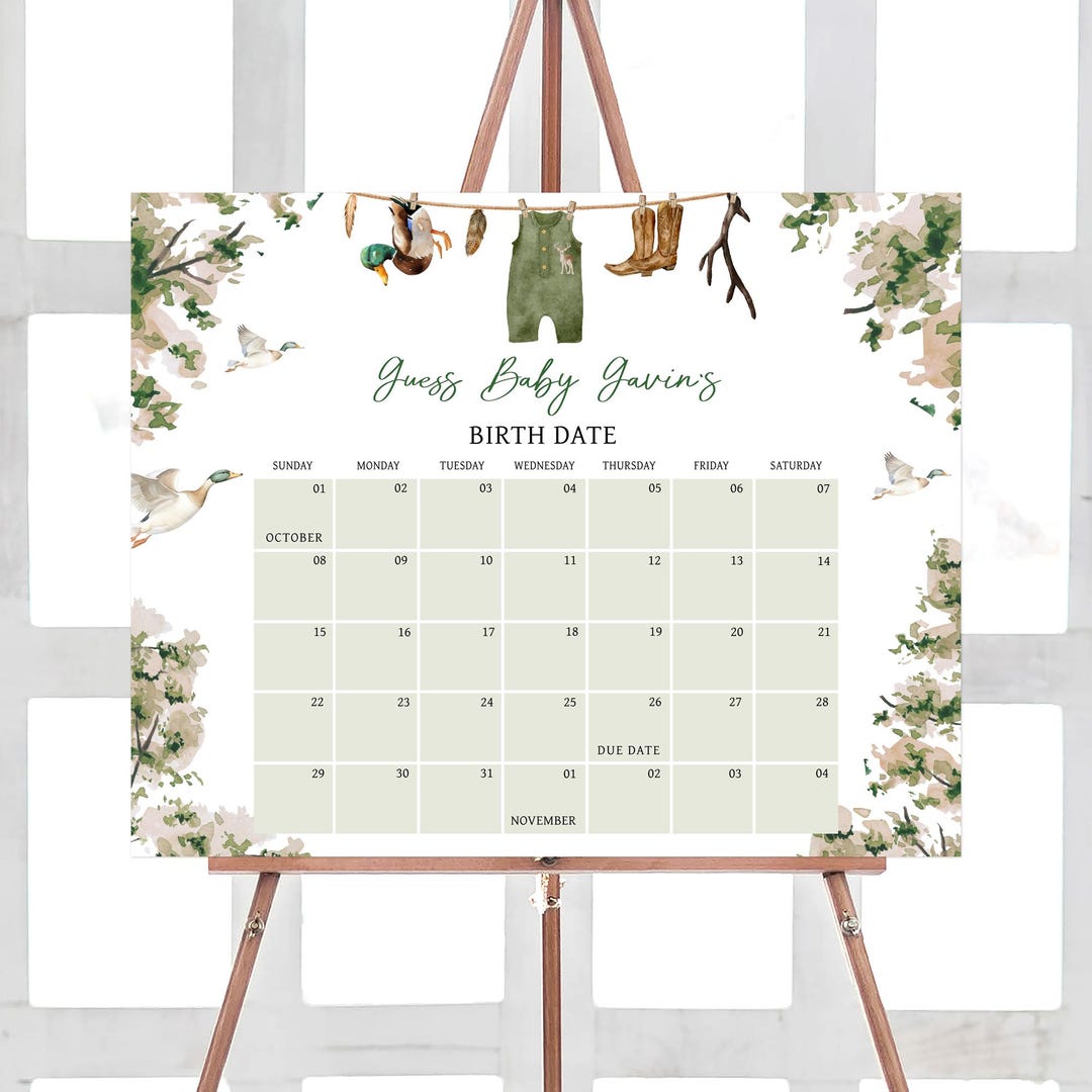 Editable Duck Hunting Baby Shower Due Date Calendar, A Little Hunter ...