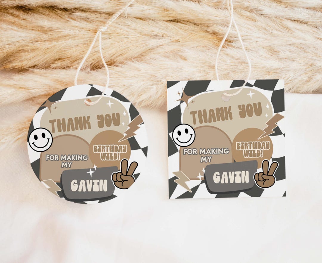 Editable Young Wild and Three Smiley Face Birthday Round Gift Tag, Boy ...