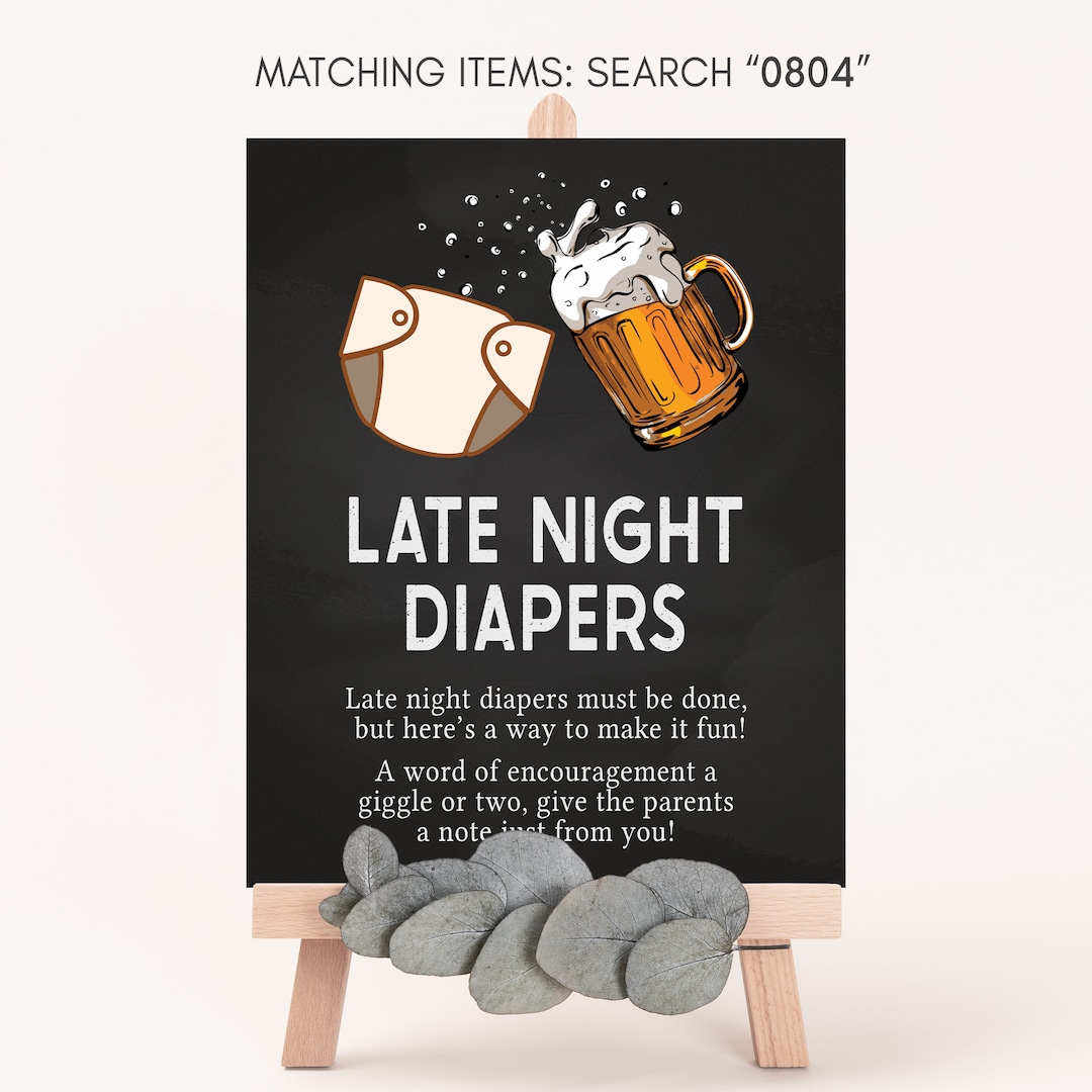 Late Night Diaper Sign Dad Baby Shower, Beer and Diaper Party Baby ...