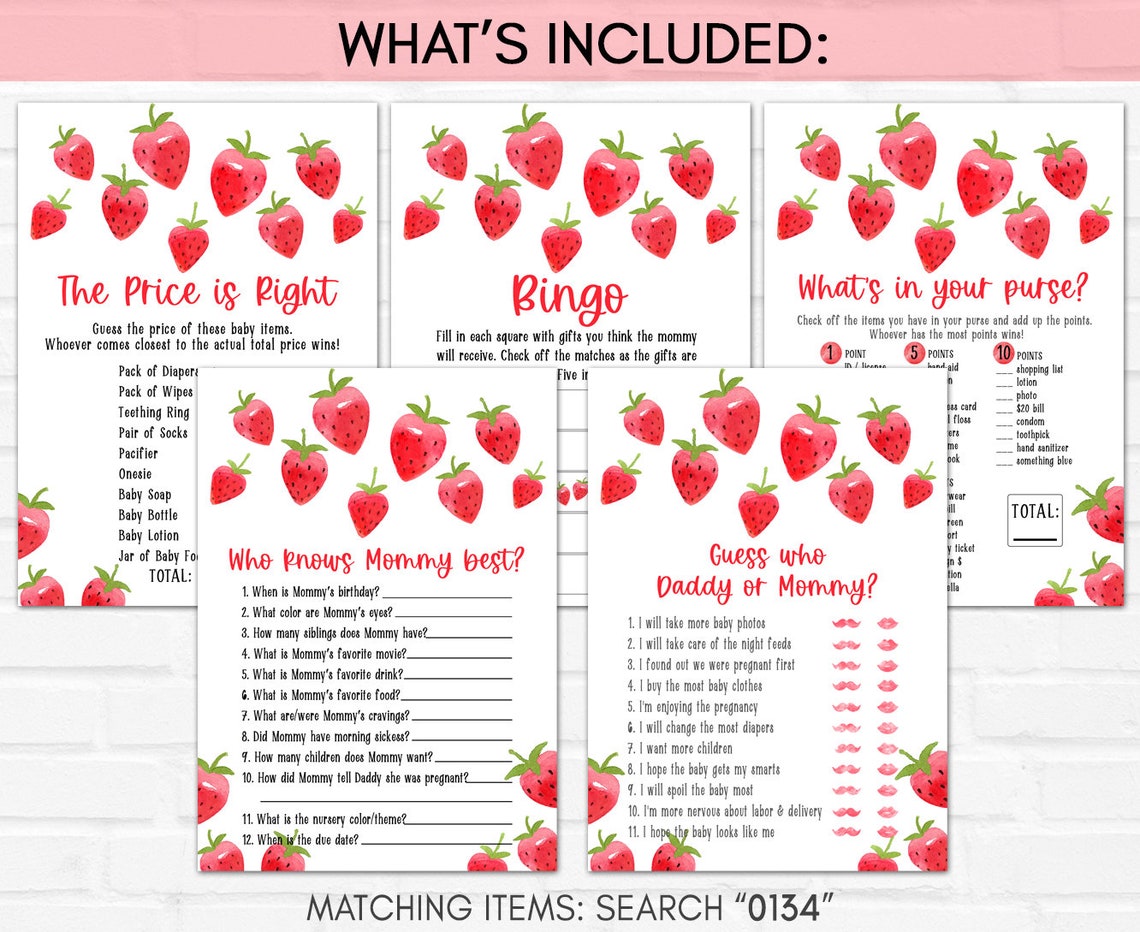 Strawberry Baby Shower Games Strawberries Baby Shower Games - Etsy