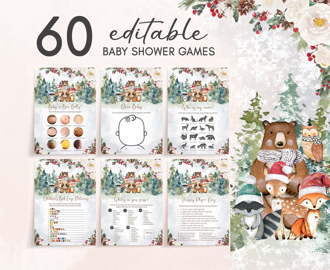Editbale Winter Woodland Baby Shower Games Bundle, Baby It's Cold ...