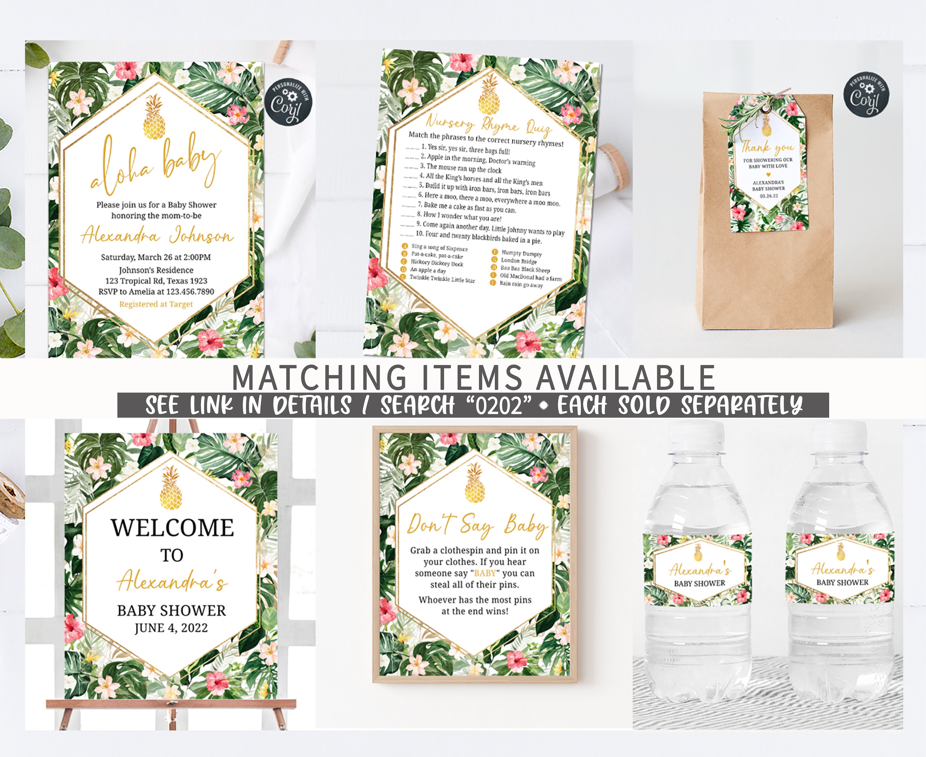 Editable Tropical Pineapple Baby Shower Invitation Set - Etsy