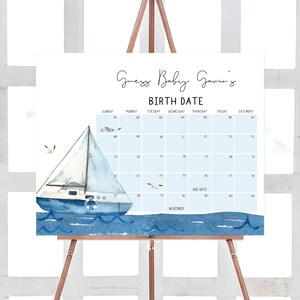 Editable Ahoy It's a Boy Baby Shower Calendar Due Date, Nautical Baby ...