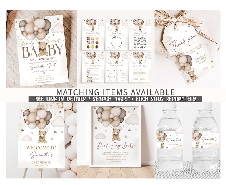 Editable Bear Balloon Baby Shower Due Date Calendar, We Can Bearly Wait ...