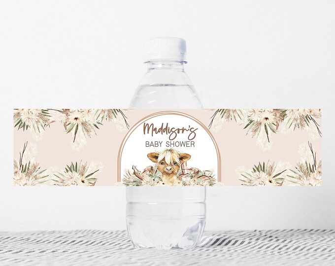 Editable Highland Cow Baby Shower Water Bottle Labels Cow Baby - Etsy