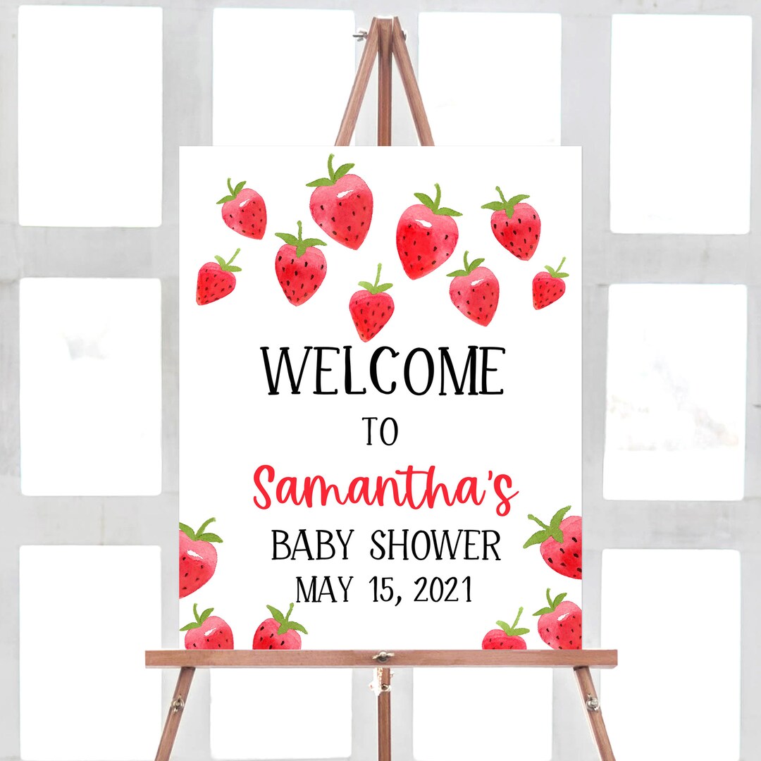 Strawberry Welcome Sign Baby Shower, Strawberries Baby Shower Welcome ...
