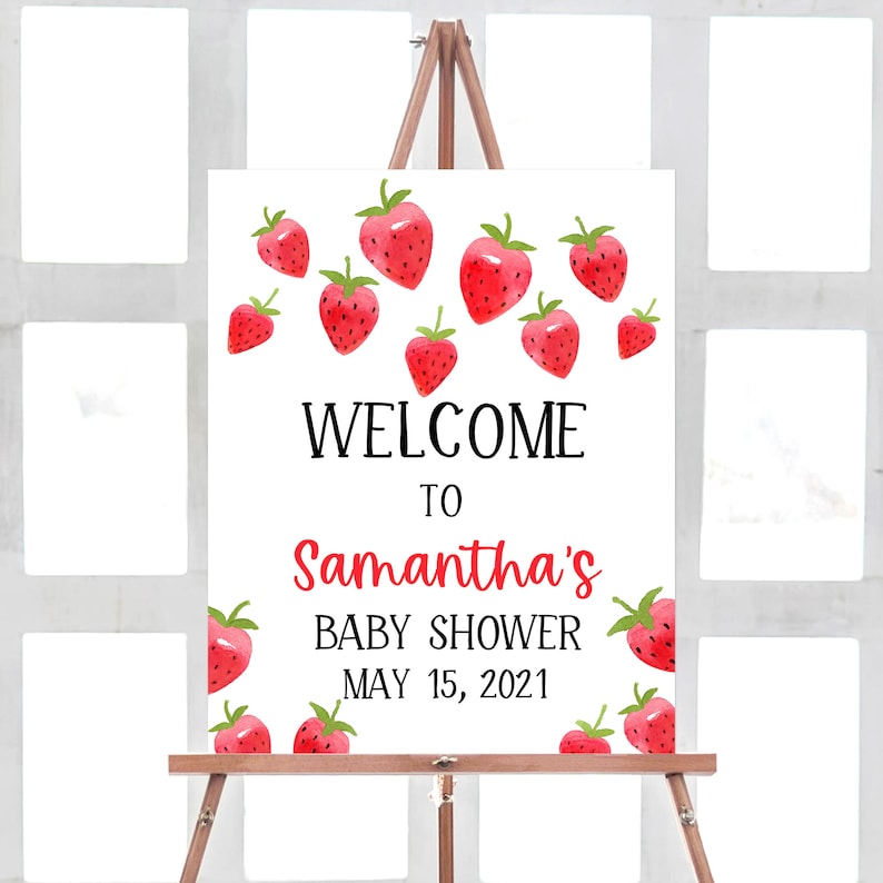 Strawberry Welcome Sign Baby Shower Strawberries Baby Shower - Etsy
