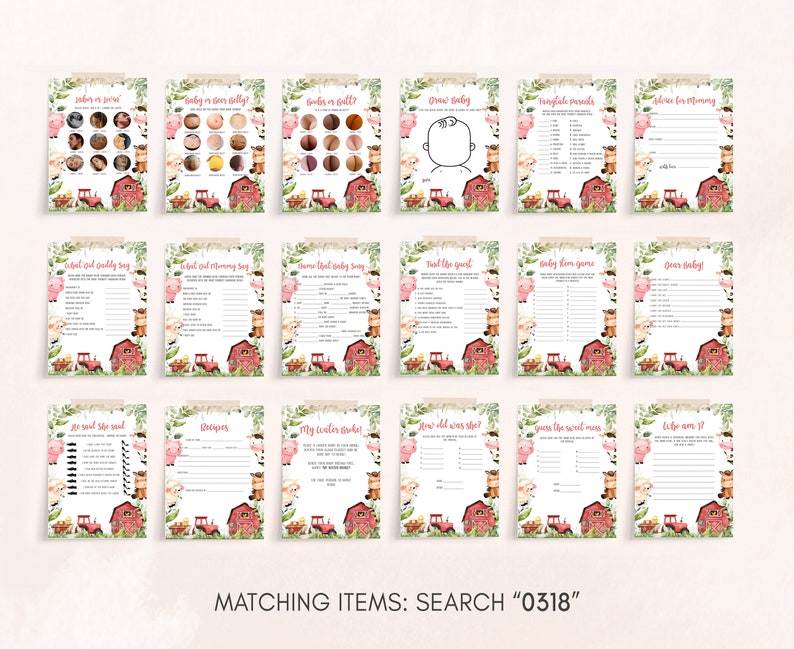 Editable Farm Baby Shower Games Bundle, Red Barnyard Baby Shower Game ...