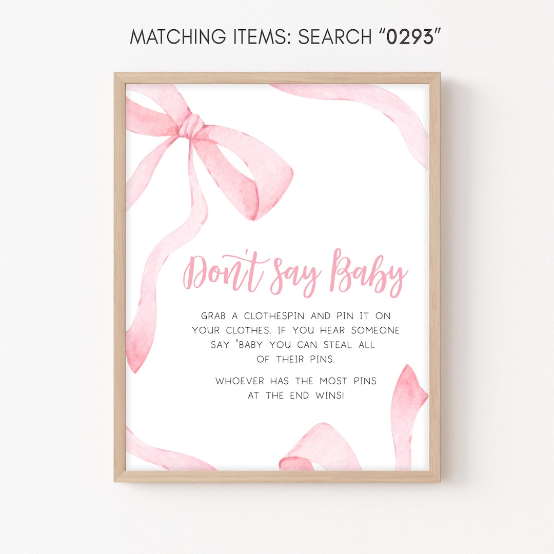 Don't Say Baby Sign Pink Baby Shower, Pink Bow Minimalist Baby Shower ...