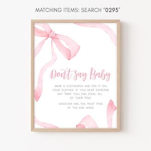 Don't Say Baby Sign Pink Baby Shower, Pink Bow Minimalist Baby Shower ...