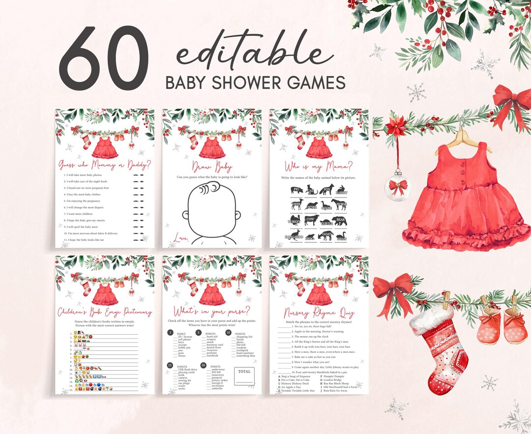 Editable Santa Baby Shower Games Bundle, Girl Clothesline Christmas ...