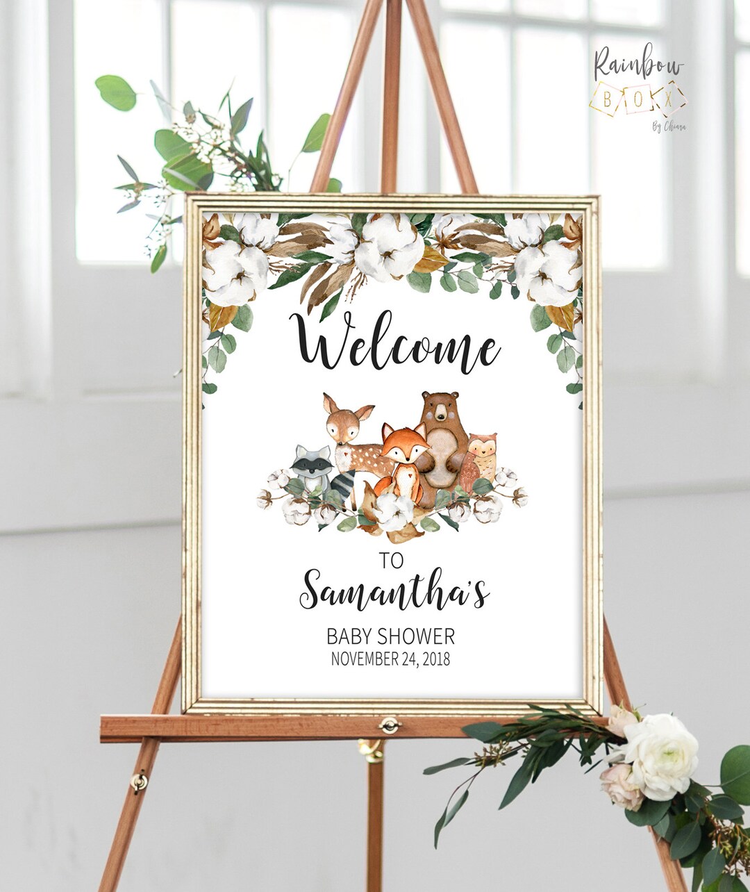 Woodland Baby Shower Welcome Signs, Cotton Woodland Theme, Neutral Baby ...