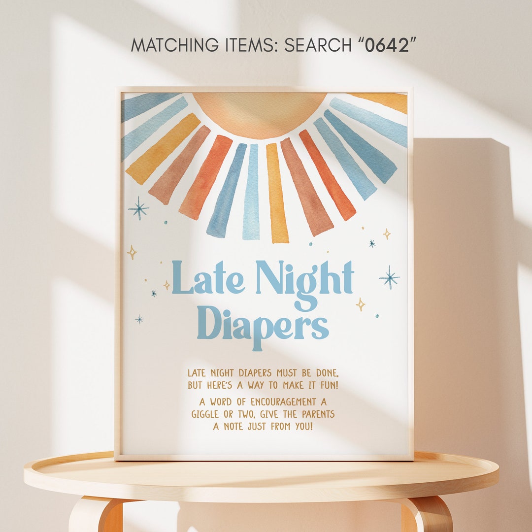 Late Night Diapers Sign Sunshine Baby Shower, Here Comes the Son Baby ...
